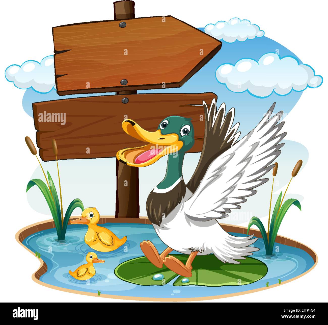 Wild duck with empty banner template illustration Stock Vector Image ...