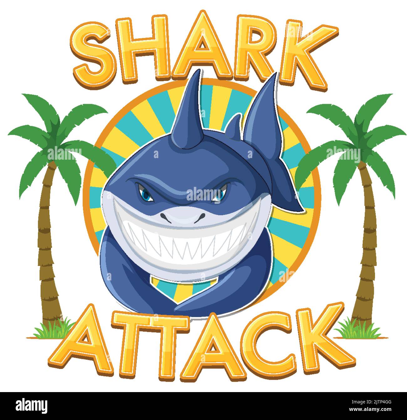 Shark attack icon with cute shark cartoon character illustration Stock ...