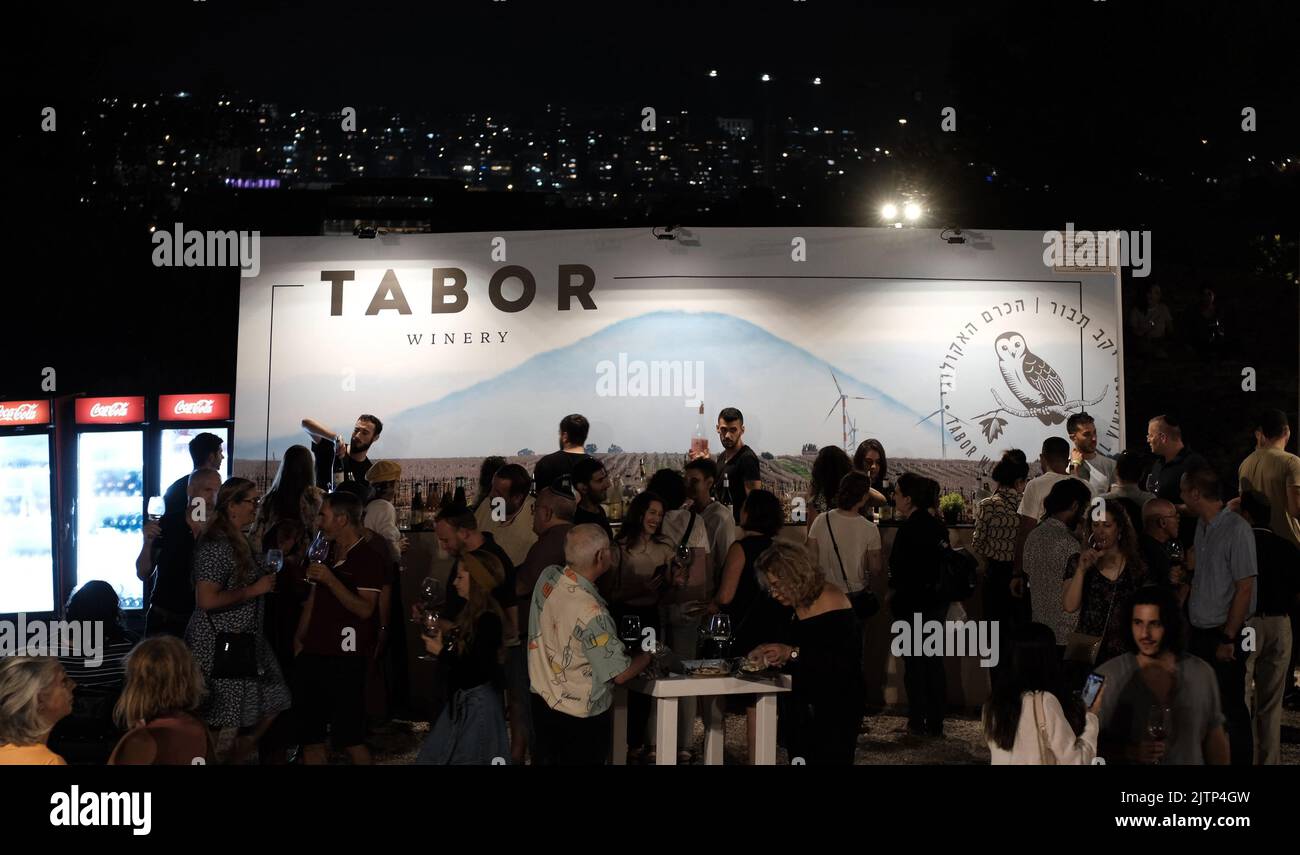 JERUSALEM, ISRAEL - AUGUST 31: People taste wine of Tabor winery ...