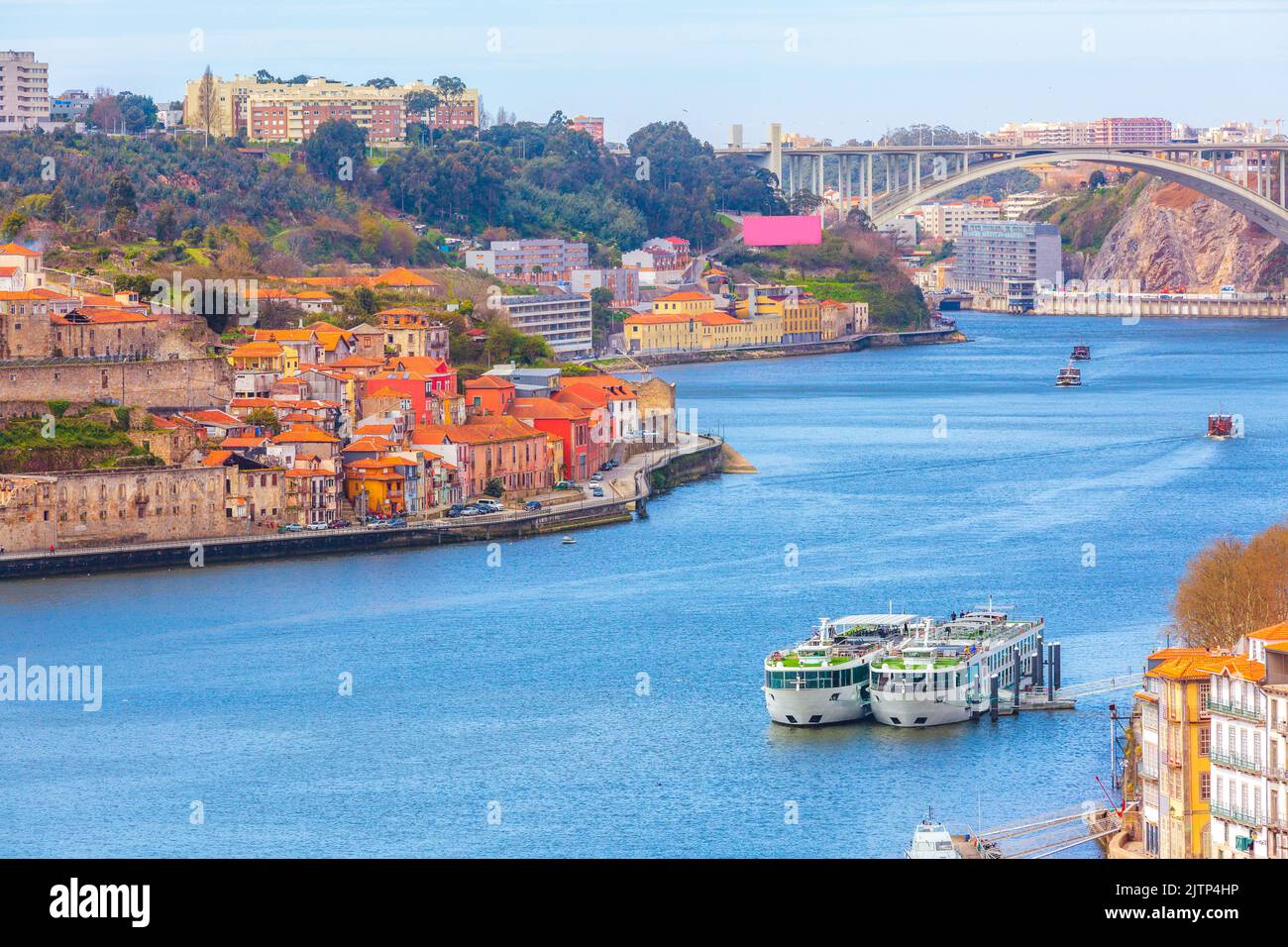 Porto, Portugal old town aerial promenade view with colorful houses ...
