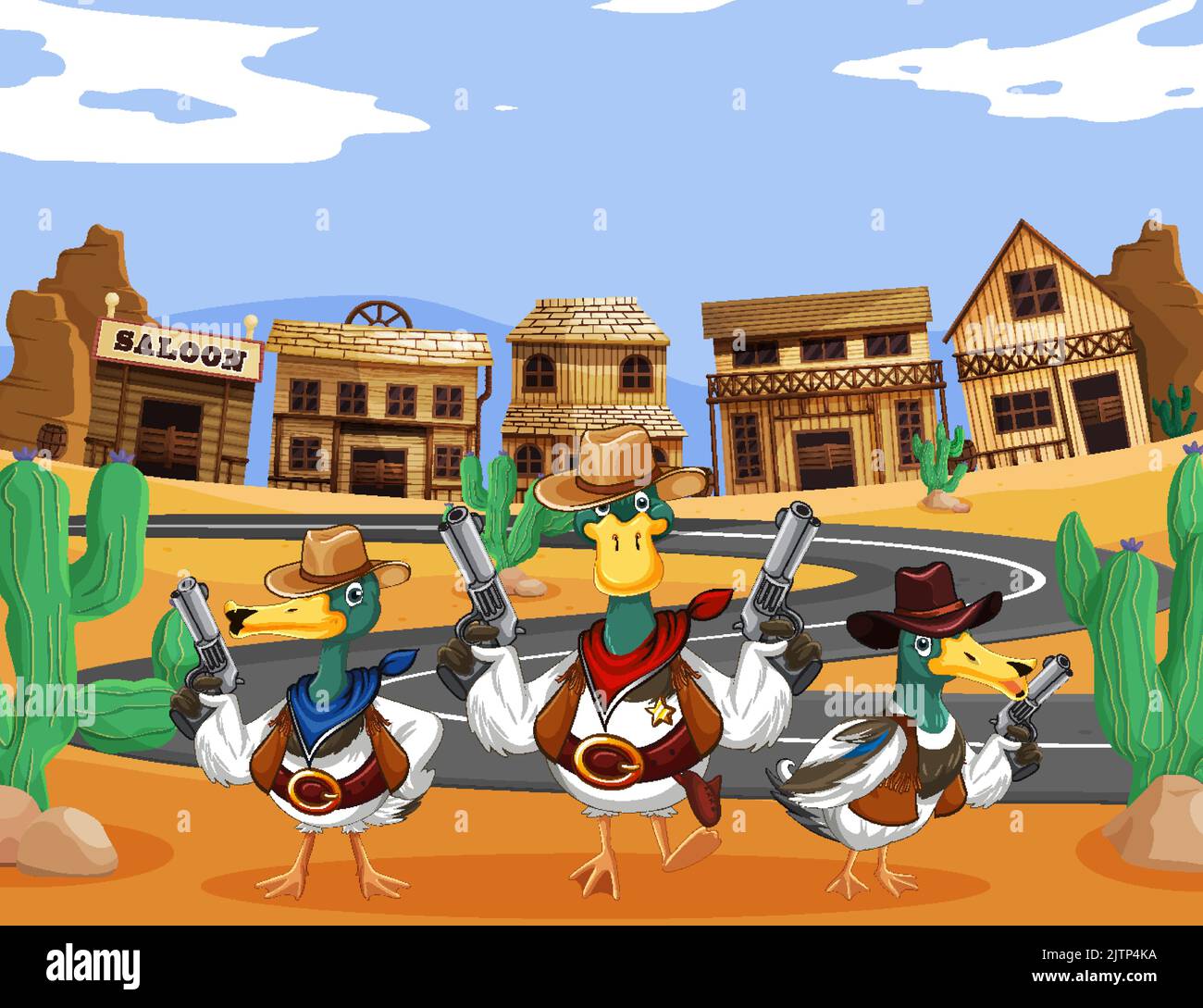 Outdoor scene with cartoon ducks illustration Stock Vector Image & Art ...