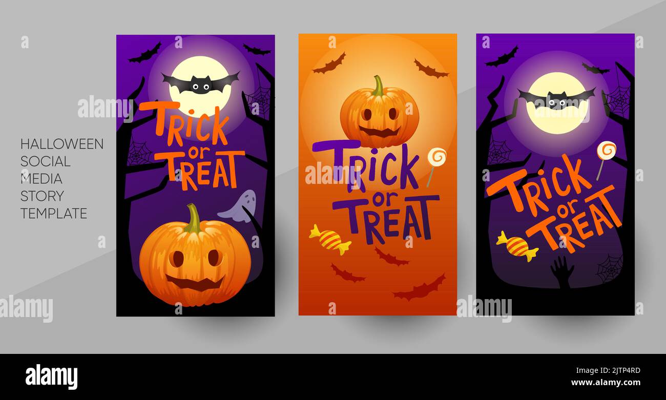 Halloween social media story or post vector template set. Trick or ...