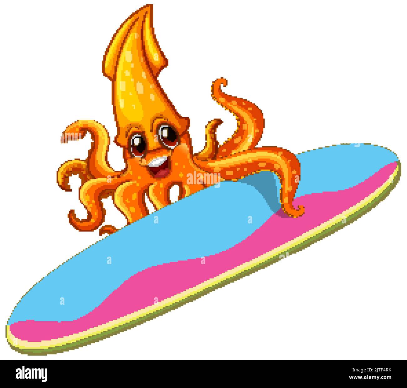 Squid holding a surfboard on white background illustration Stock Vector ...