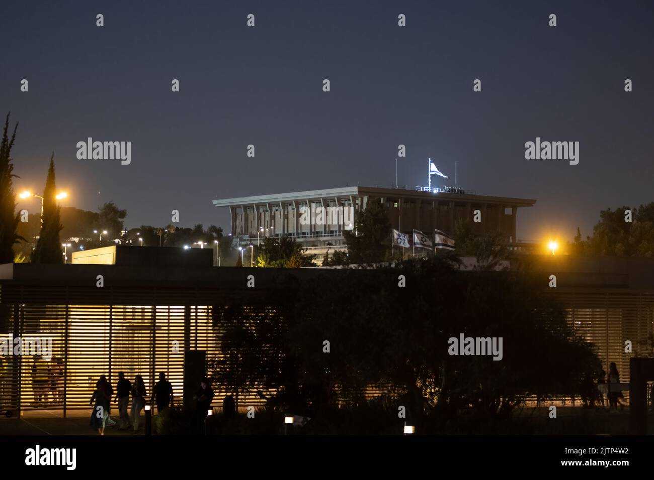 View at night of the Knesset the unicameral national legislature of ...