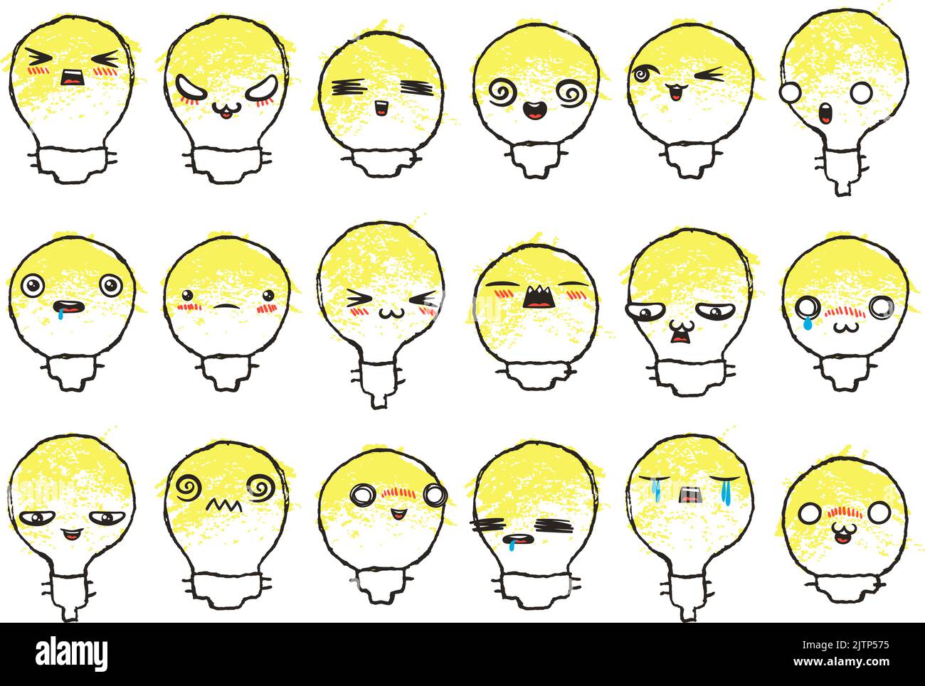 Set of Various Cartoon Bulbs with Emoticons. Doodle lightbulb, ideas ...