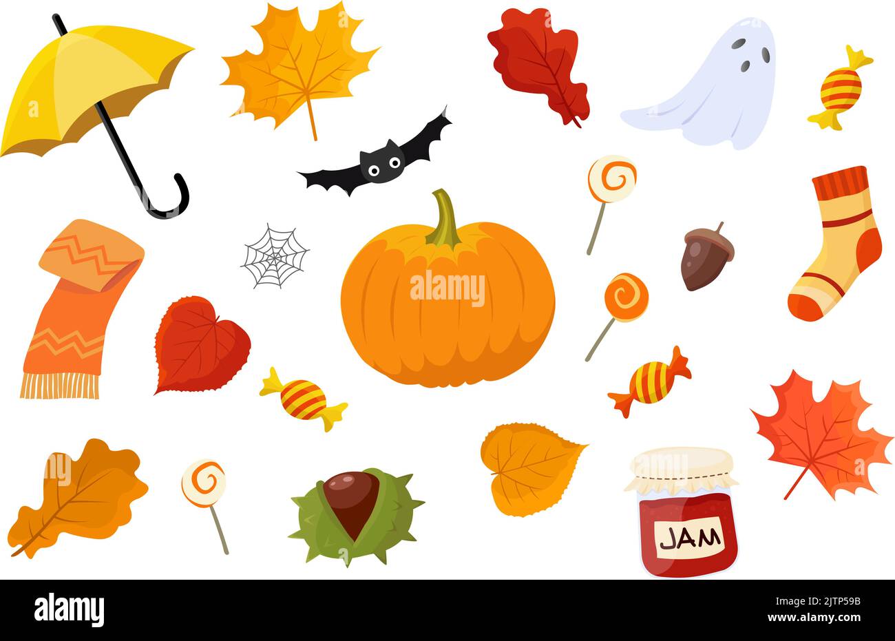 Autumn cozy icons set. Fall season. Halloween decorations. Autumn ...