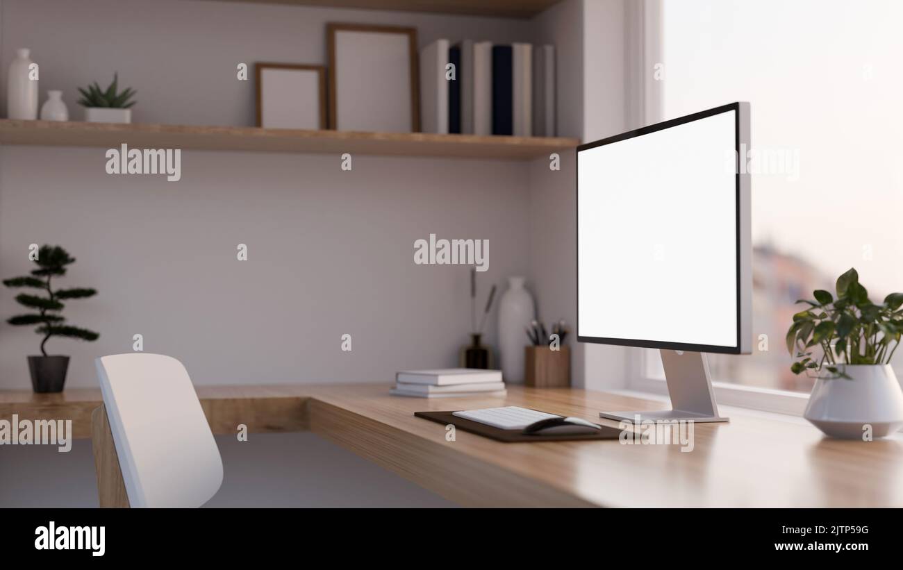 Comfortable home office workspace interior design with modern pc ...