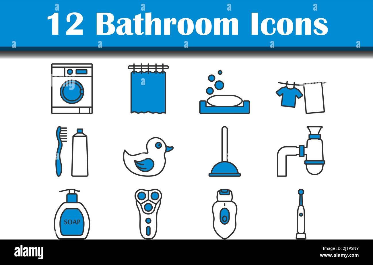 Bathroom Icon Set. Editable Bold Outline With Color Fill Design. Vector ...