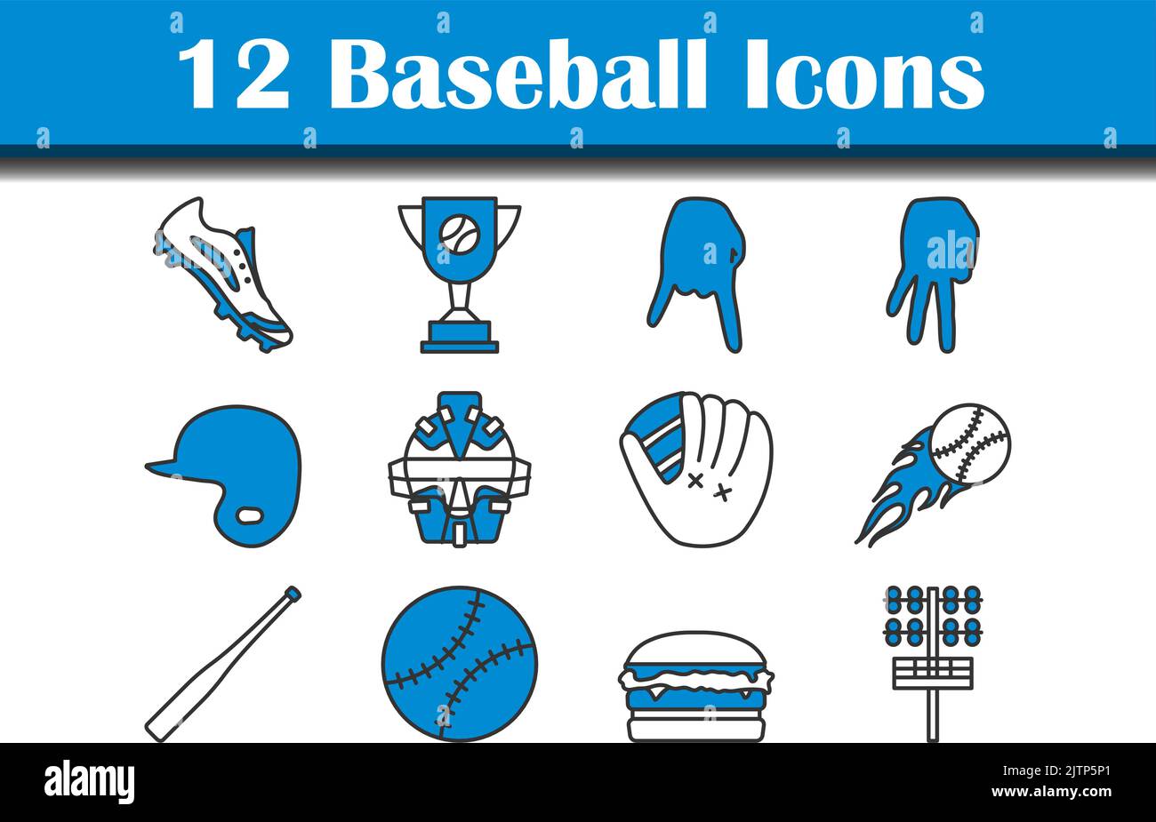 Baseball Icon Set. Editable Bold Outline With Color Fill Design. Vector ...