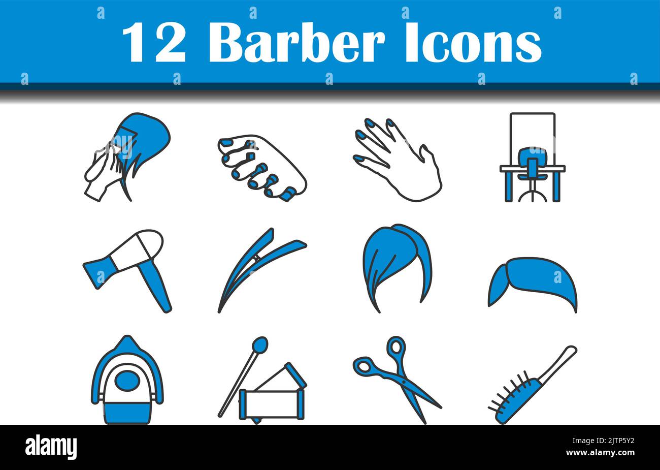 Barber Icon Set. Editable Bold Outline With Color Fill Design. Vector ...