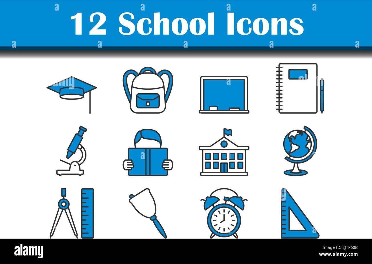 School Icon Set. Editable Bold Outline With Color Fill Design. Vector ...