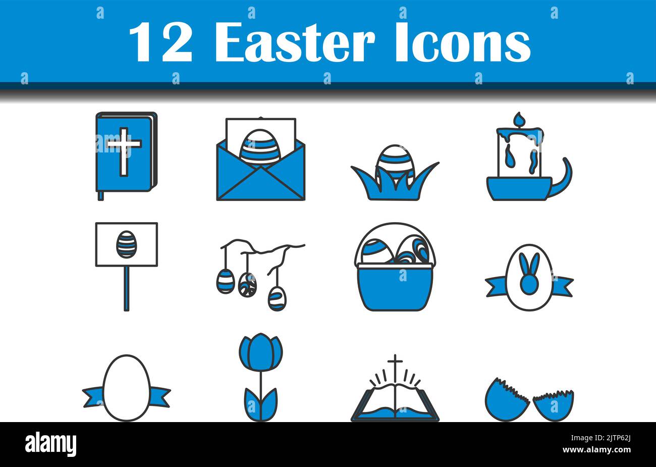 Easter Icon Set. Editable Bold Outline With Color Fill Design. Vector ...