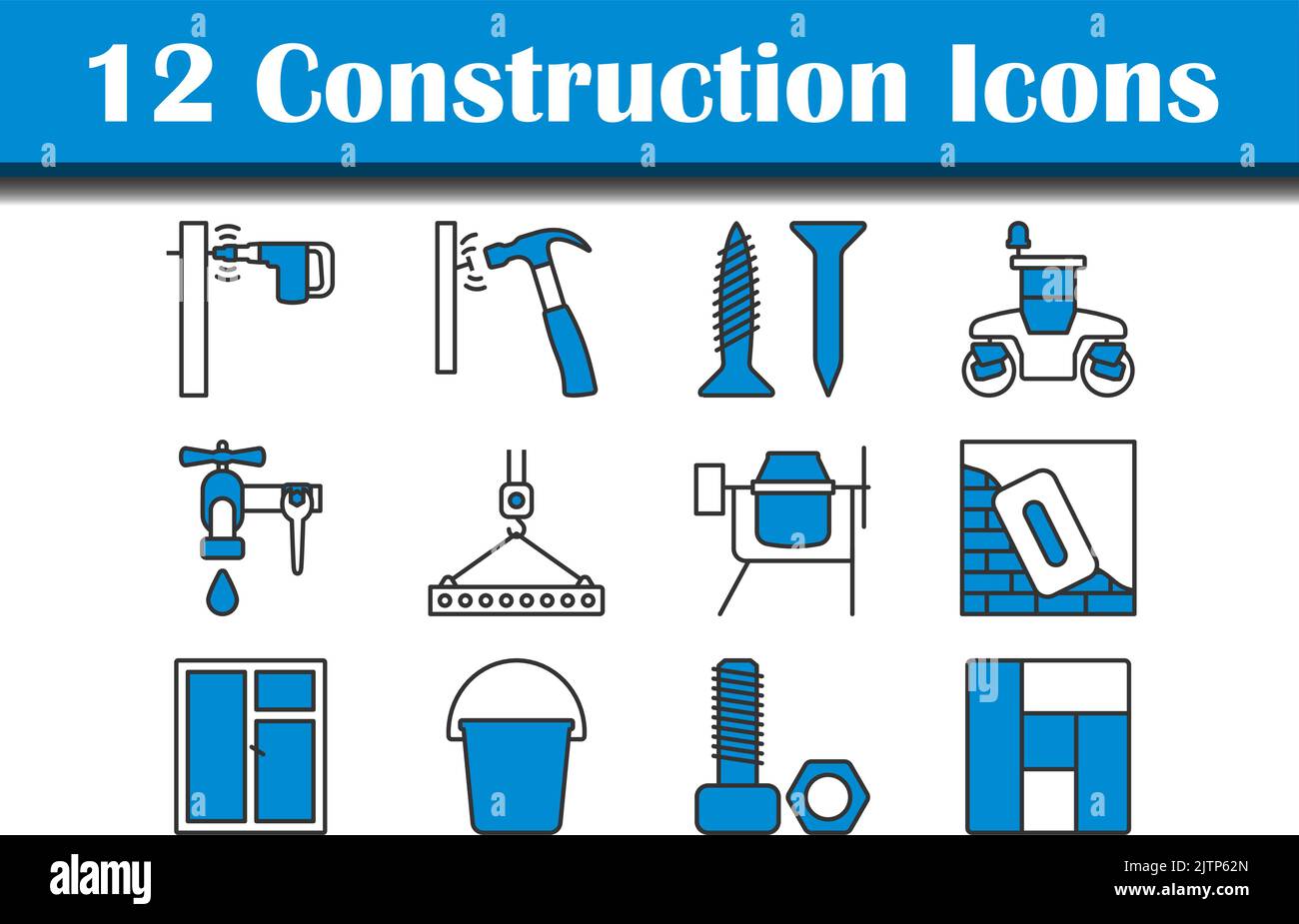 Construction Icon Set. Editable Bold Outline With Color Fill Design ...