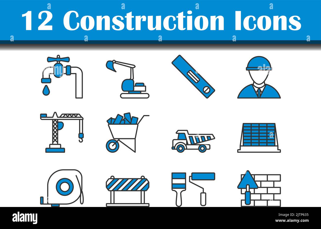 Construction Icon Set. Editable Bold Outline With Color Fill Design. Vector Illustration Stock ...