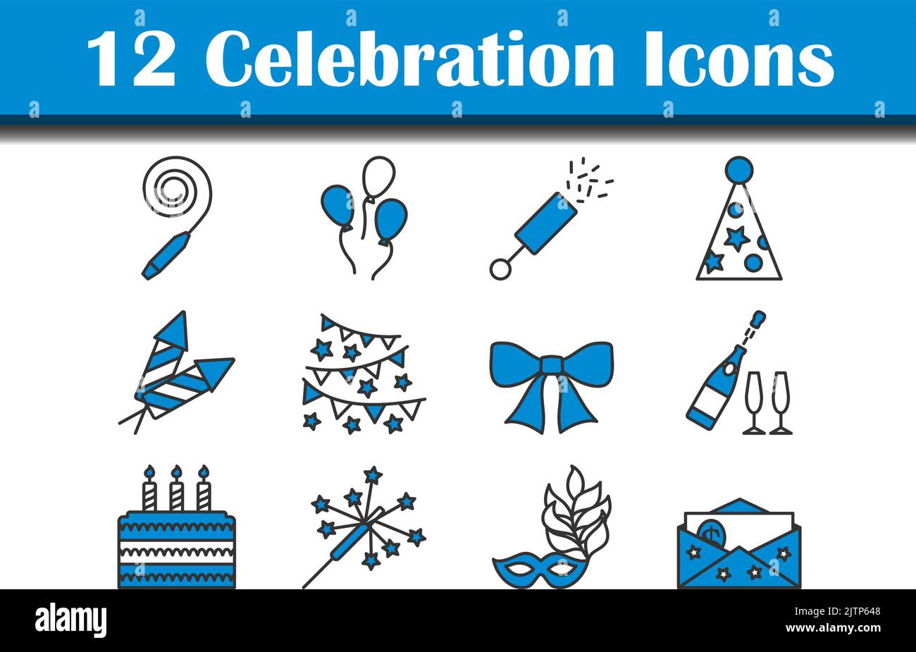 Celebration Icon Set. Editable Bold Outline With Color Fill Design ...