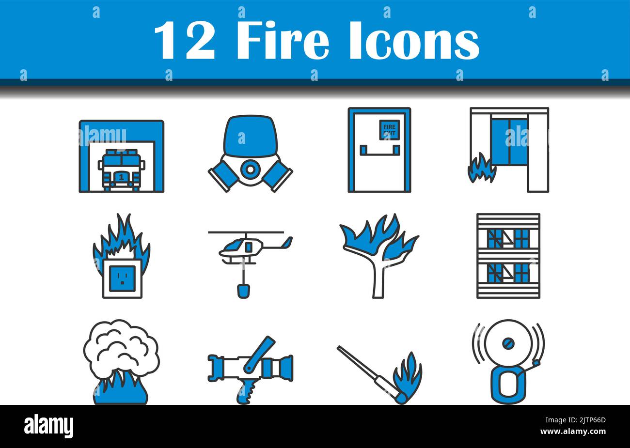 Fire Icon Set. Thin Line With Blue Fill Design. Vector Illustration ...