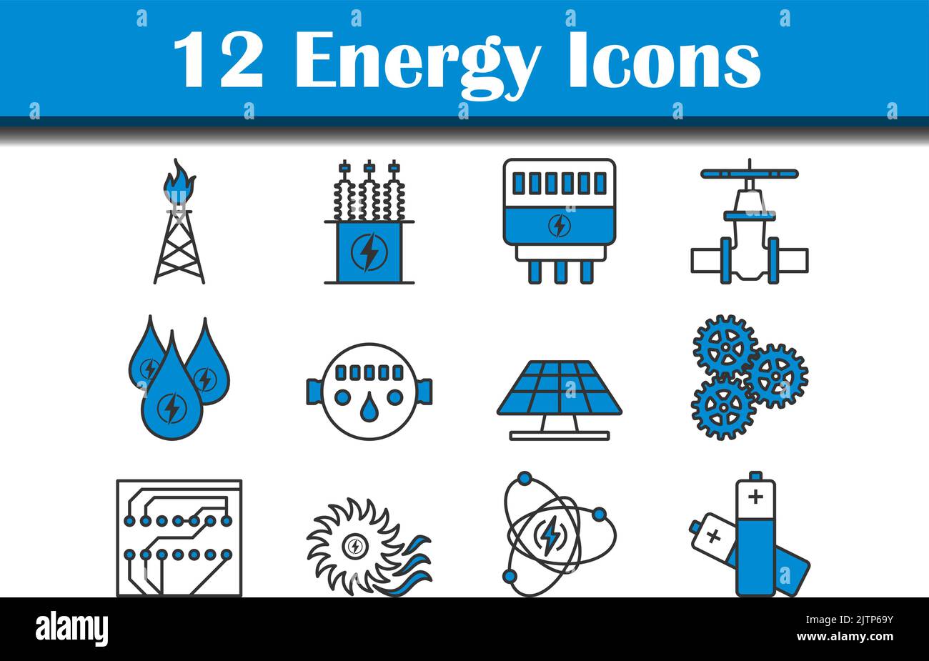 Energy Icon Set. Editable Bold Outline With Color Fill Design. Vector ...