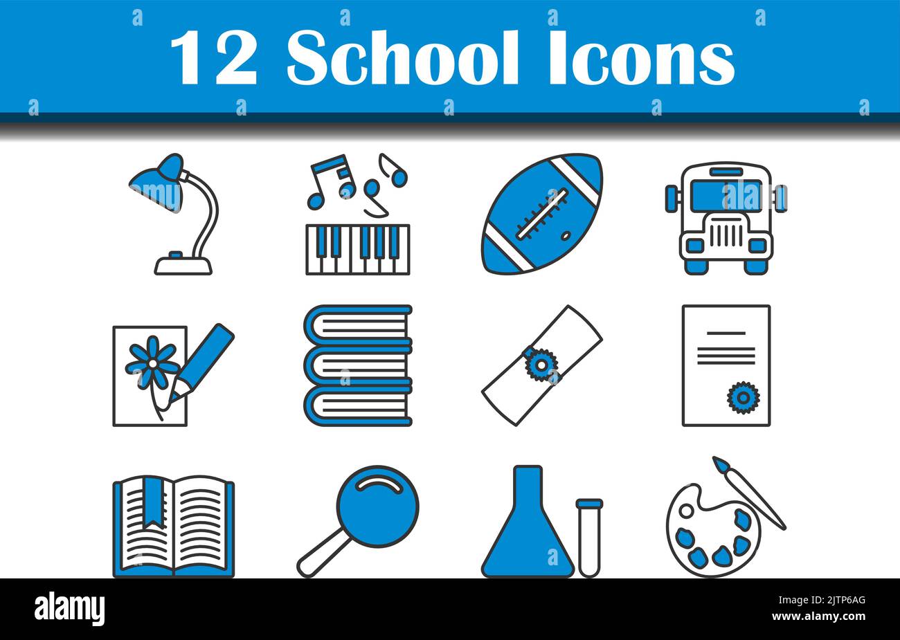 School Icon Set. Editable Bold Outline With Color Fill Design. Vector ...