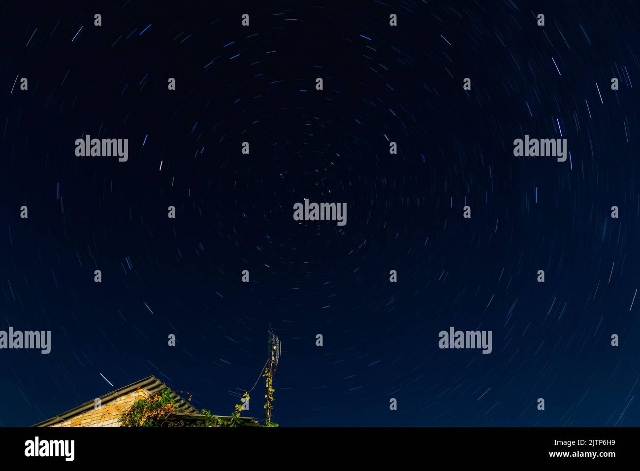 Star trails around North star as a result of Earth rotation. Night ...