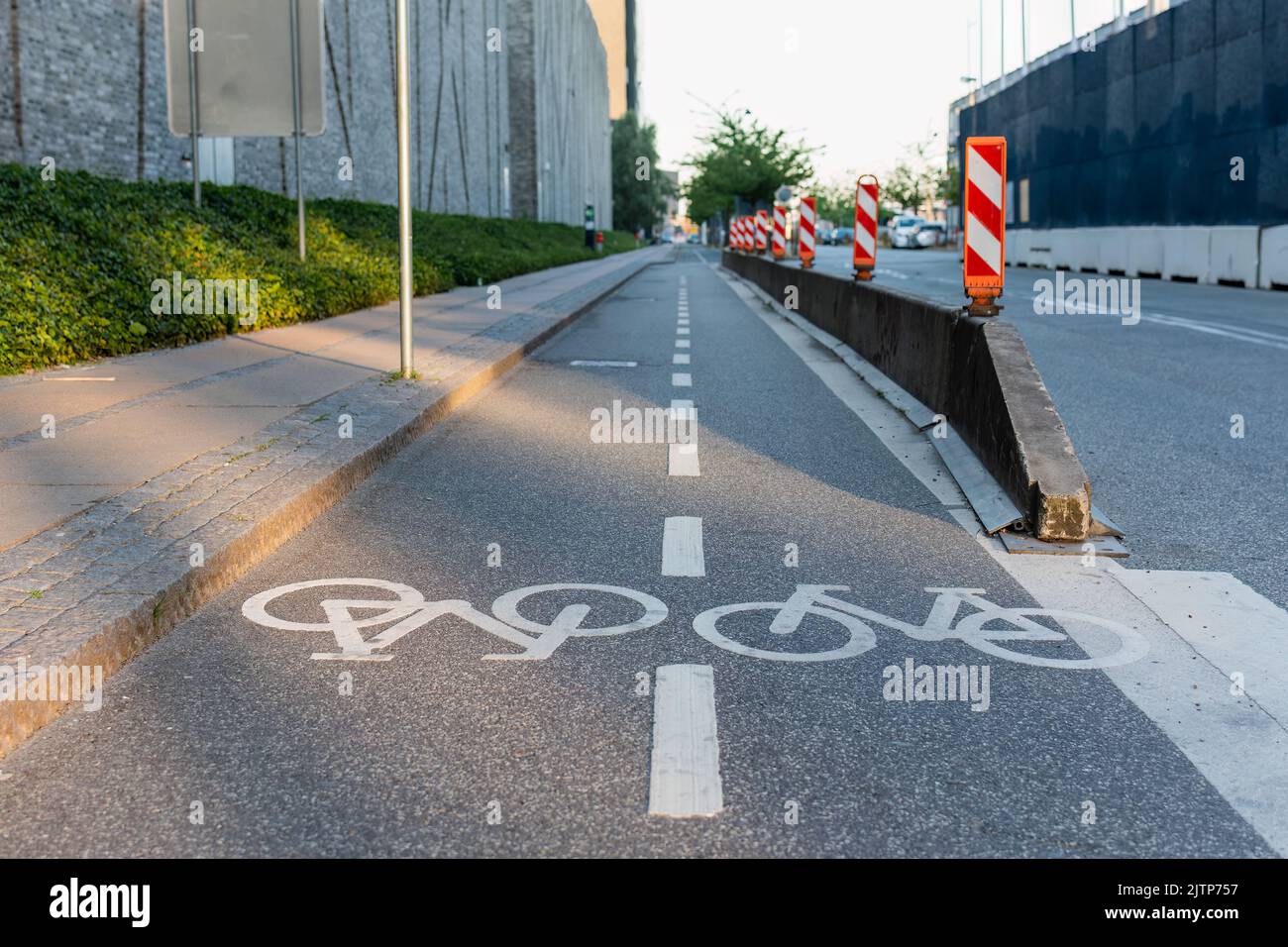 White bicycle symbols on the asphalt marking the bicycle lanes Stock ...