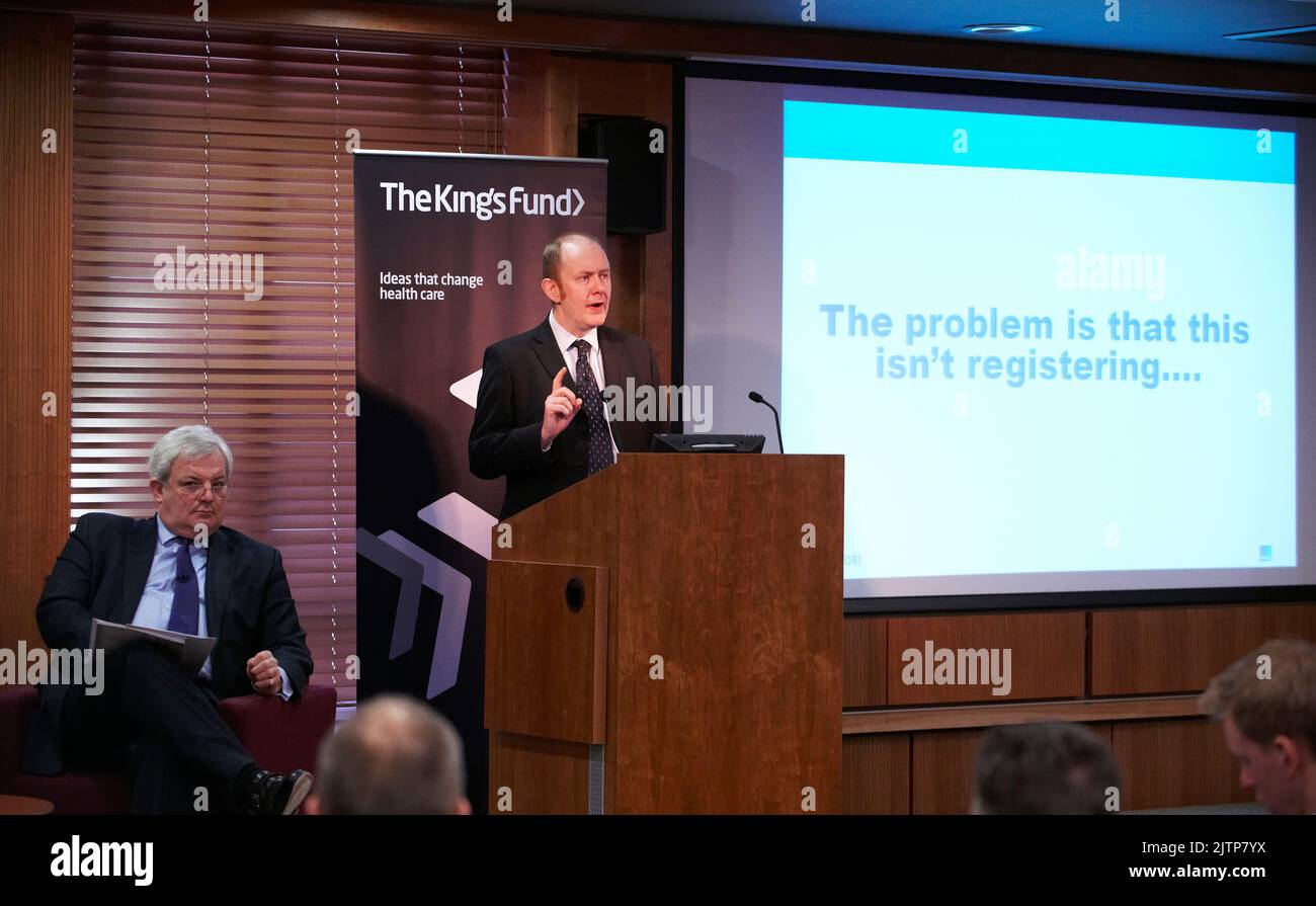 Jonathan Nicholls speaking at The King's Fund Breakfast Briefings Stock ...