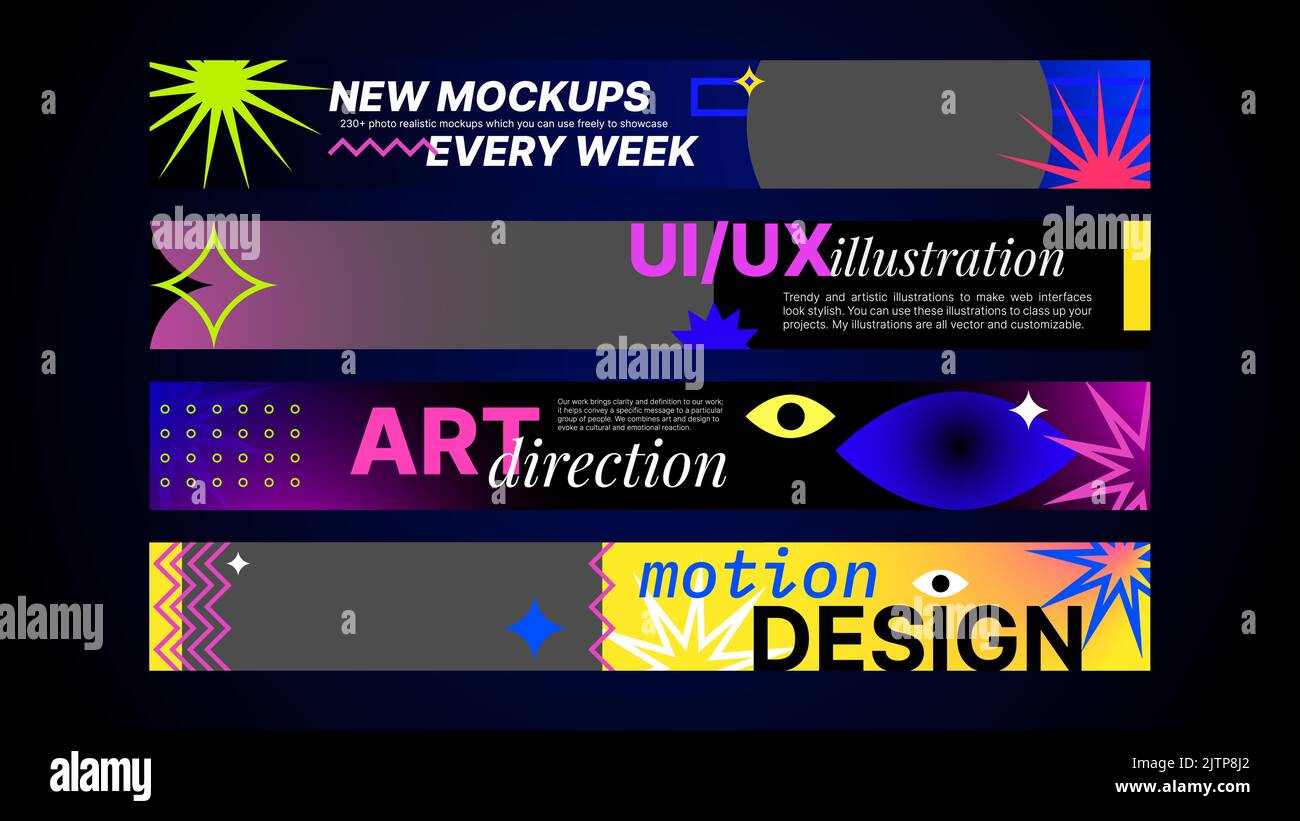 Horizontal Headers Set. Horizontal Transparent Art Banners for Social ...