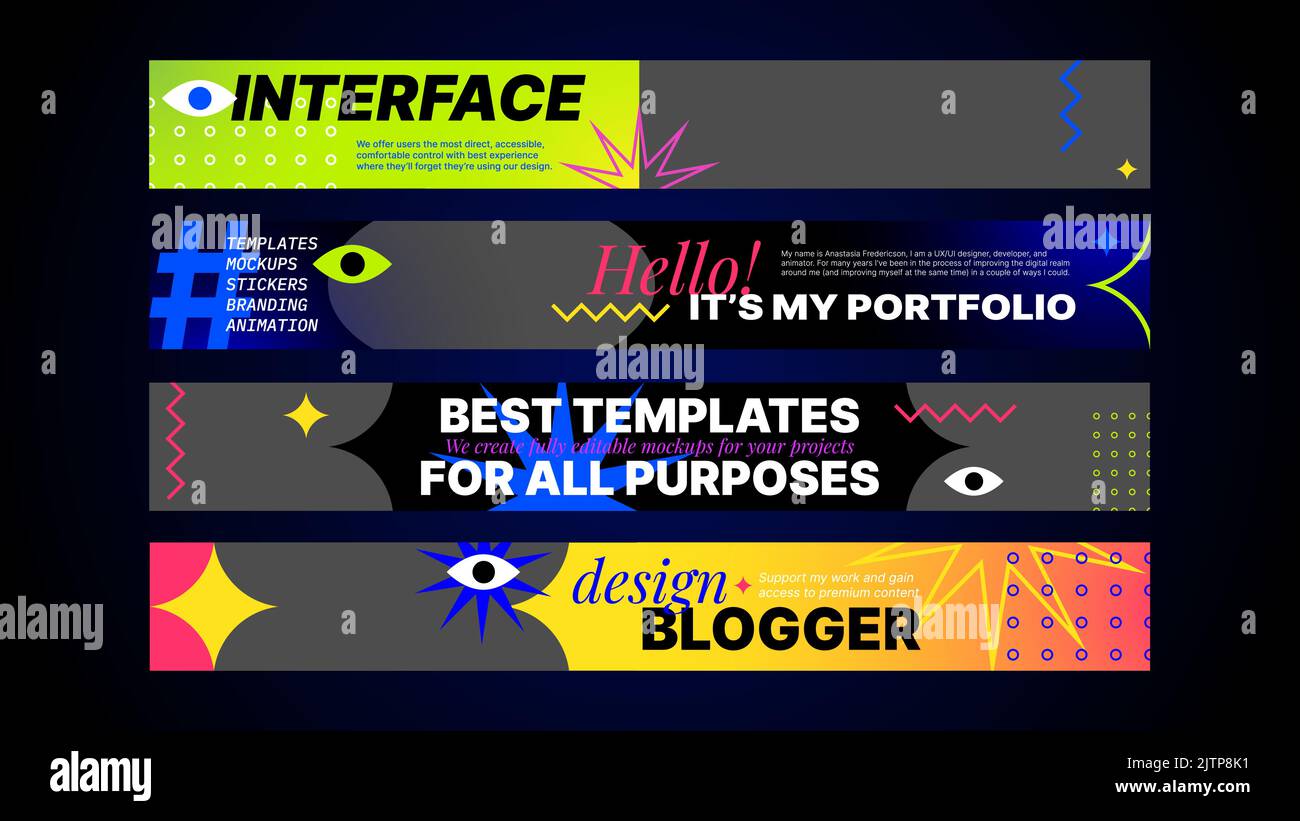 Horizontal Headers Set. Designs for Blog Channels, Portfolios. Vector ...