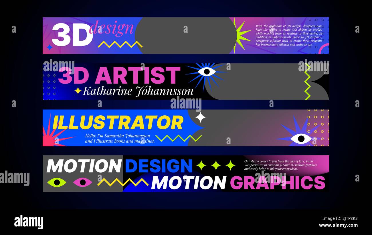 Header Set for 3D Designers. Horizontal Covers for Artists. Vector ...