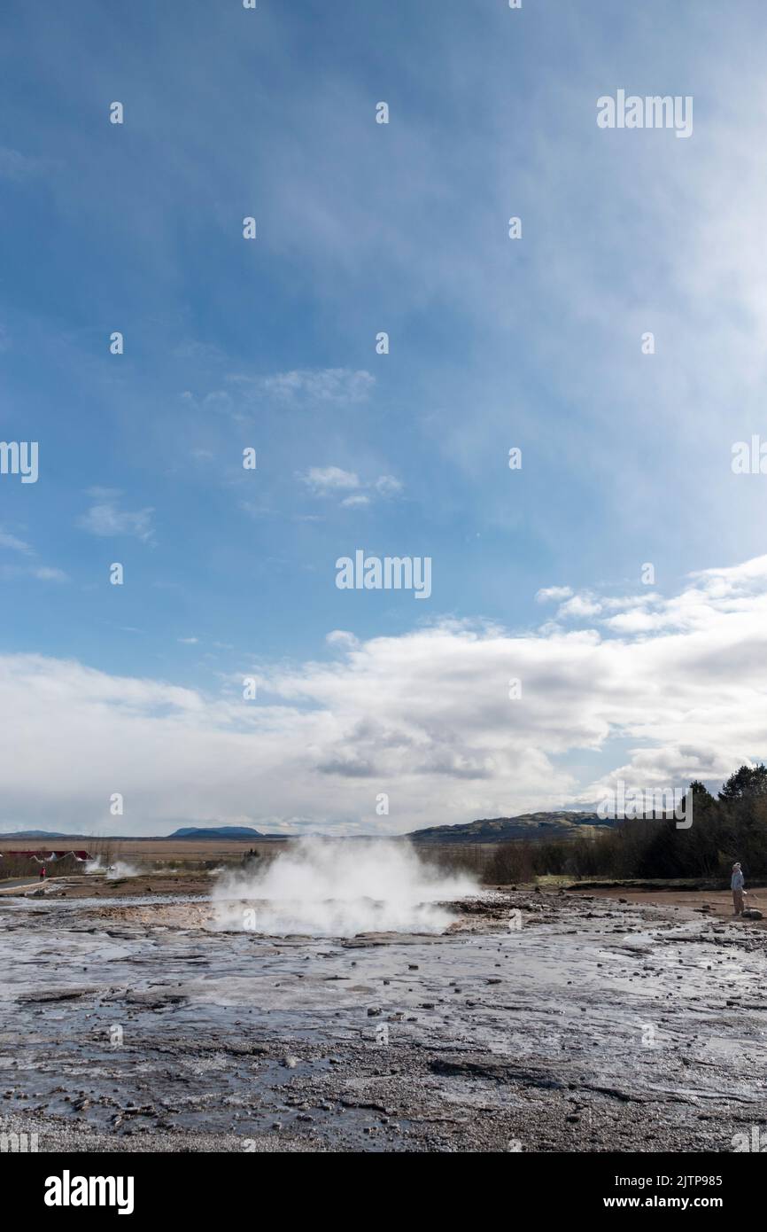 Geyser eruption at Geysir, Iceland Stock Photo - Alamy