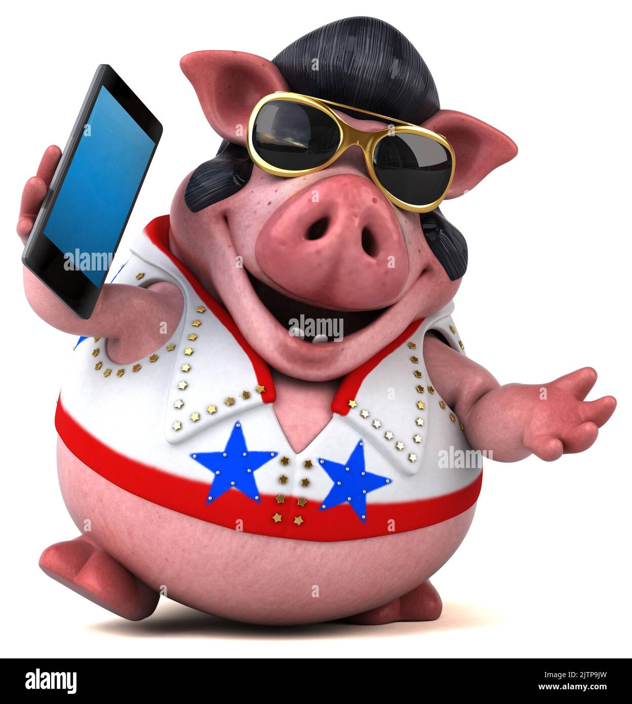 Fun 3D cartoon illustration of a pig rocker Stock Photo - Alamy