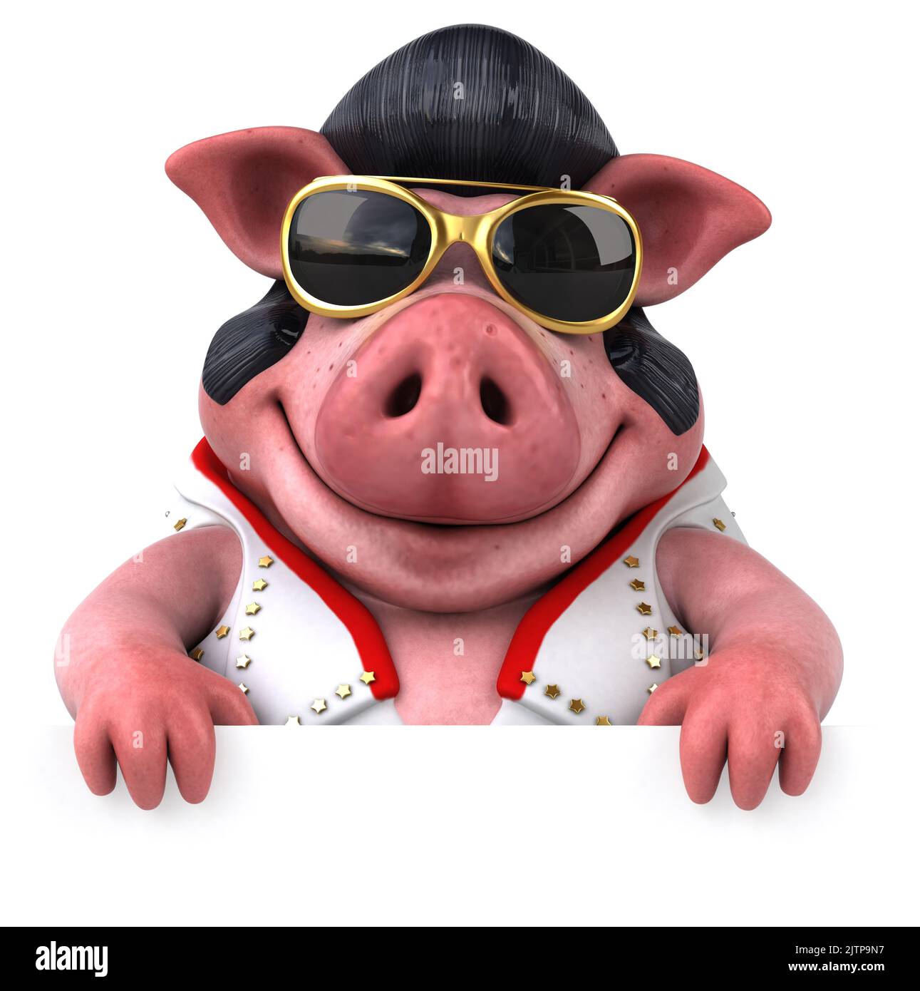 Fun 3D cartoon illustration of a pig rocker Stock Photo - Alamy