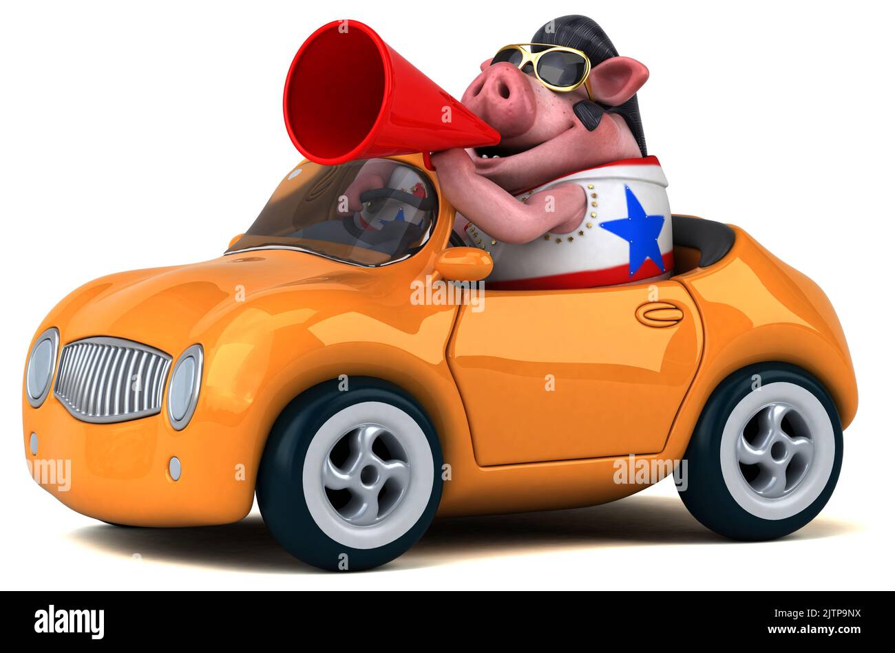 Fun 3D cartoon illustration of a pig rocker Stock Photo - Alamy