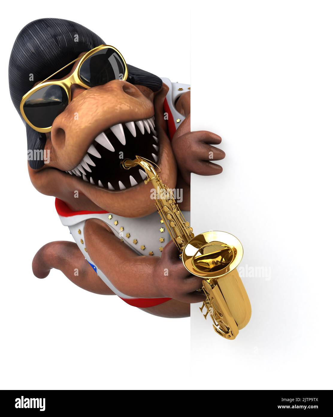 Fun 3D cartoon illustration of a Trex rocker Stock Photo - Alamy