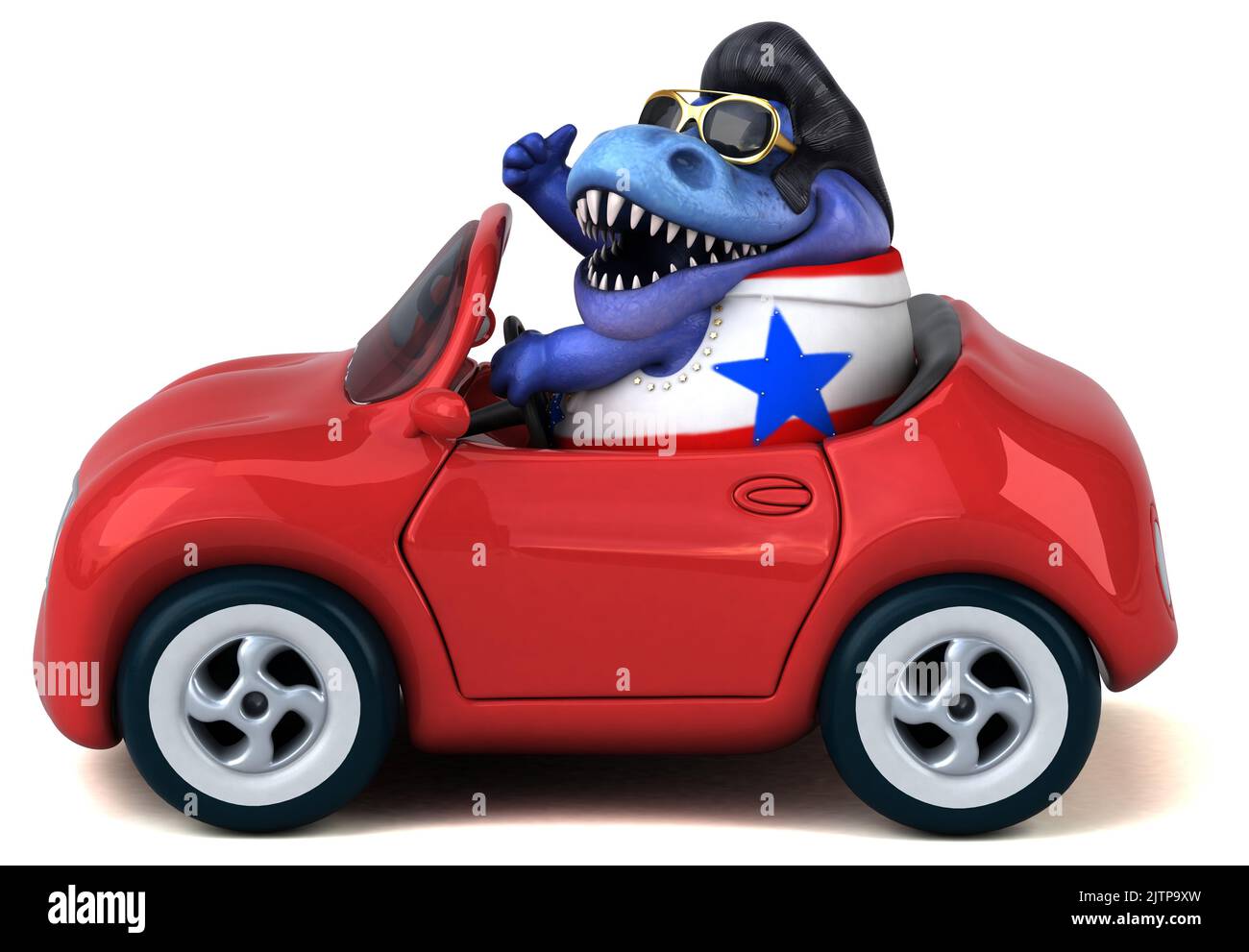 Fun 3D cartoon illustration of a Trex rocker Stock Photo - Alamy