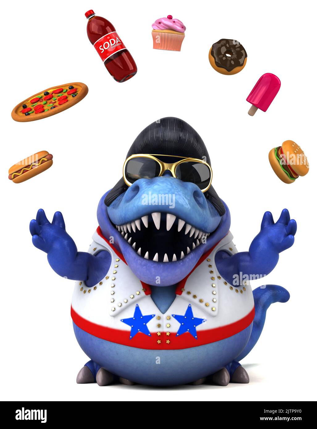 Fun 3D cartoon illustration of a Trex rocker Stock Photo - Alamy