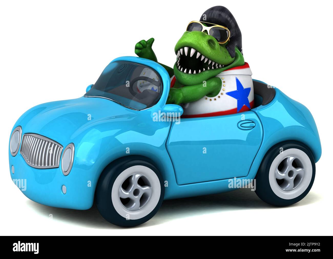 Fun 3D cartoon illustration of a Trex rocker Stock Photo - Alamy