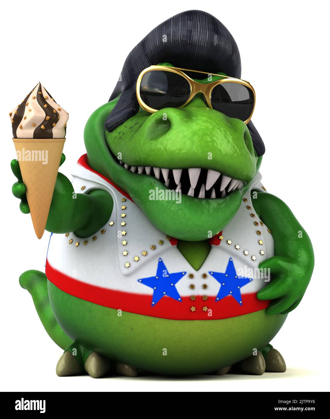 Fun 3D cartoon illustration of a Trex rocker Stock Photo - Alamy