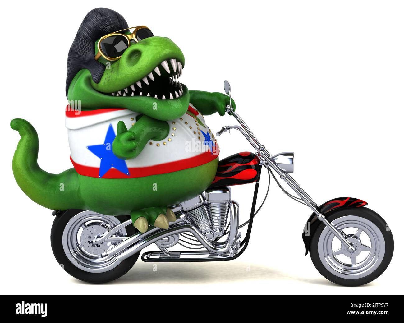 Fun 3D cartoon illustration of a Trex rocker Stock Photo - Alamy