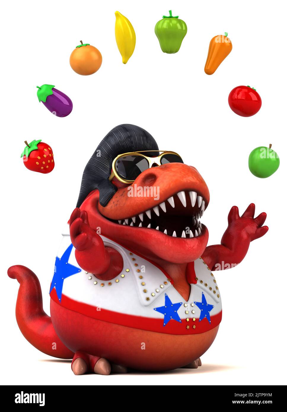 Fun 3D cartoon illustration of a Trex rocker Stock Photo - Alamy