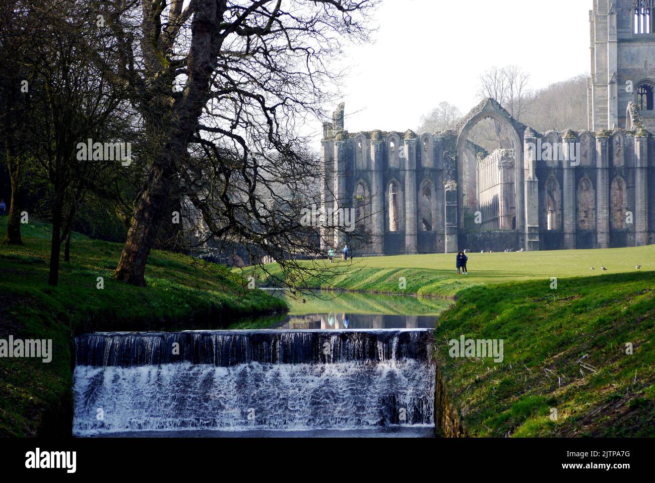 People Walking by the Weir on the River Skell in the Grounds of ...