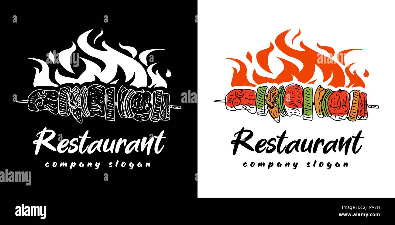 Flame and text designs as well as grill elements shish kebab logo. Vector illustration Stock ...