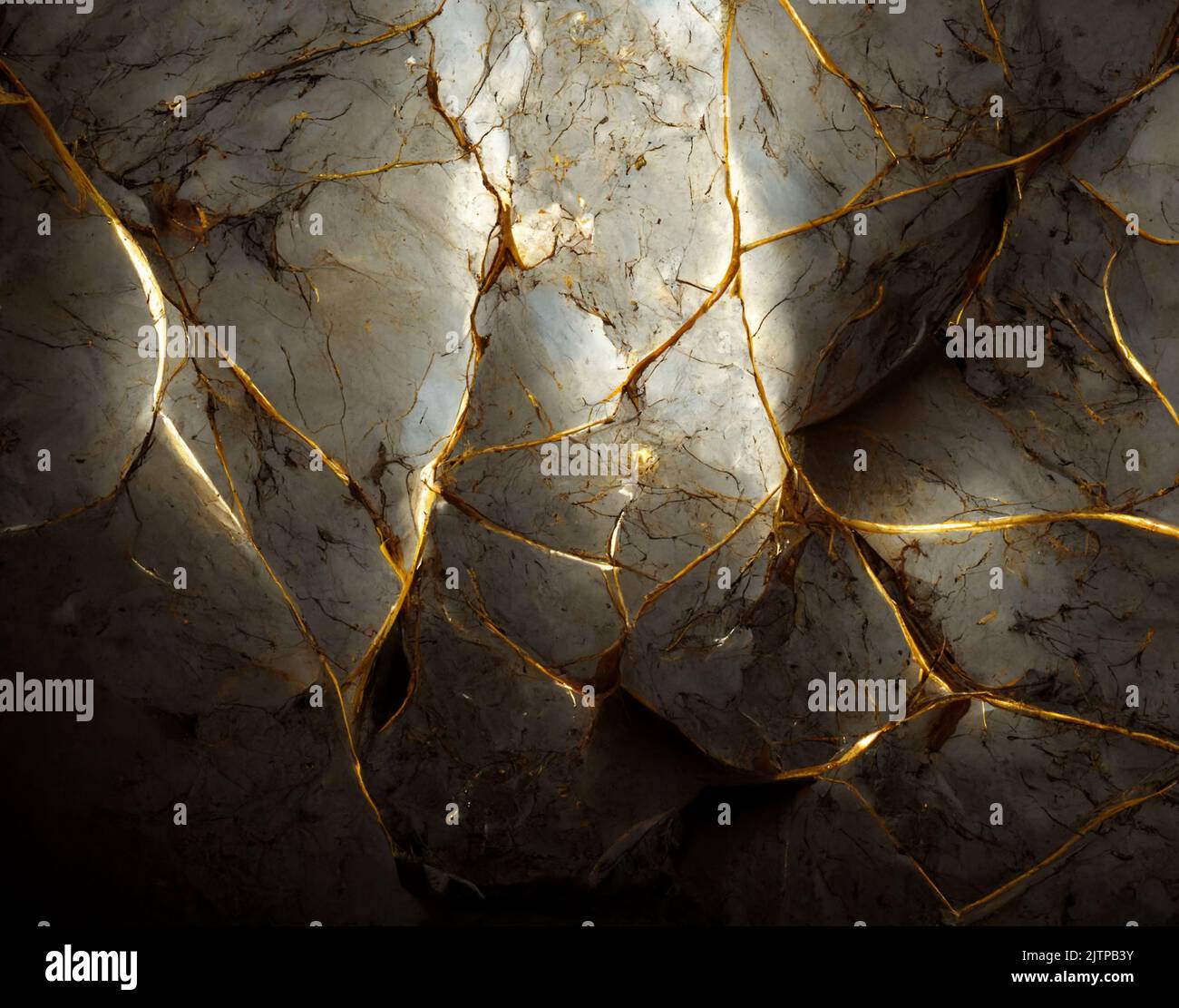 The rocky ground was cracked with hot gold seeping out, Digital ...