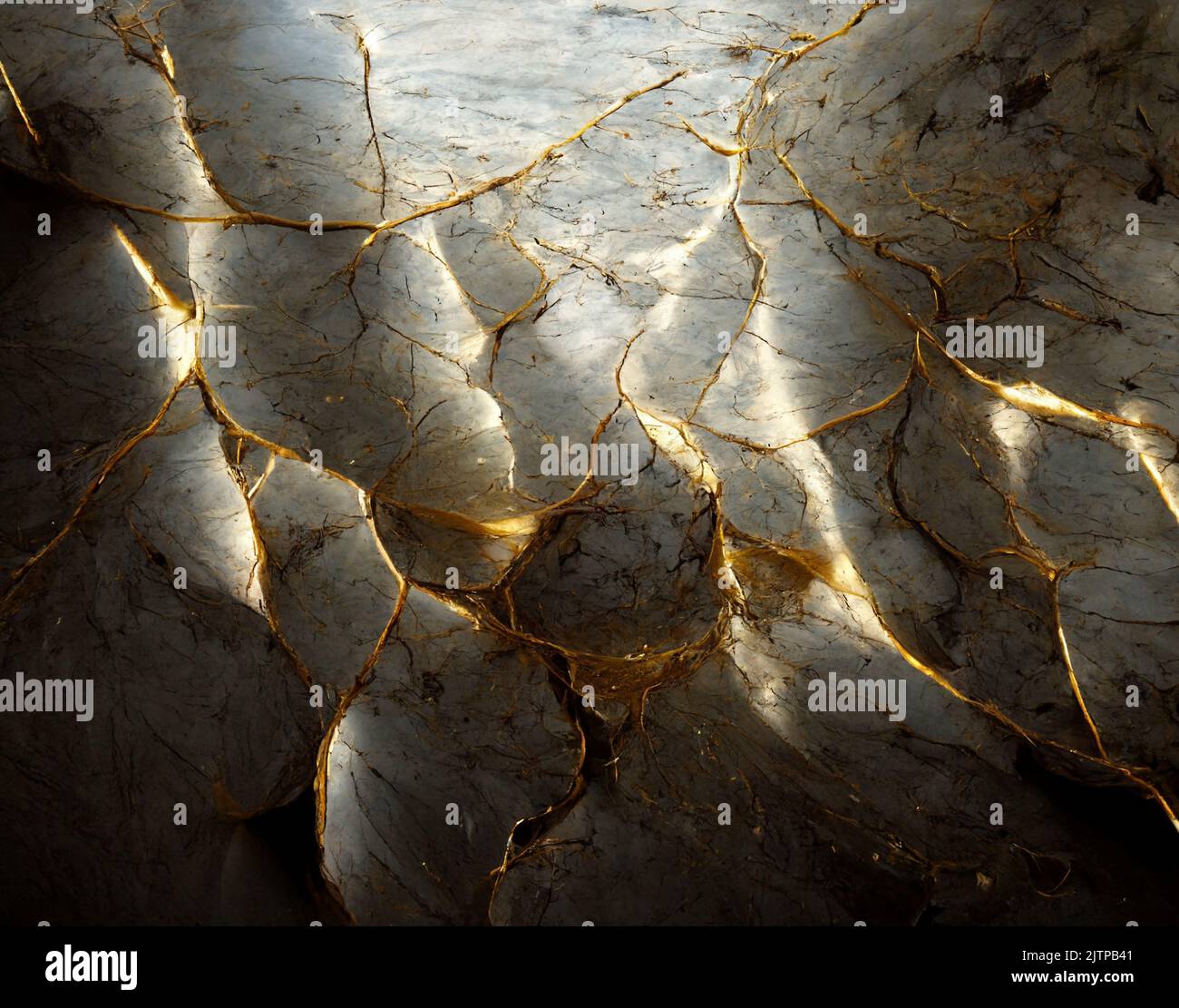 The rocky ground was cracked with hot gold seeping out, Digital ...