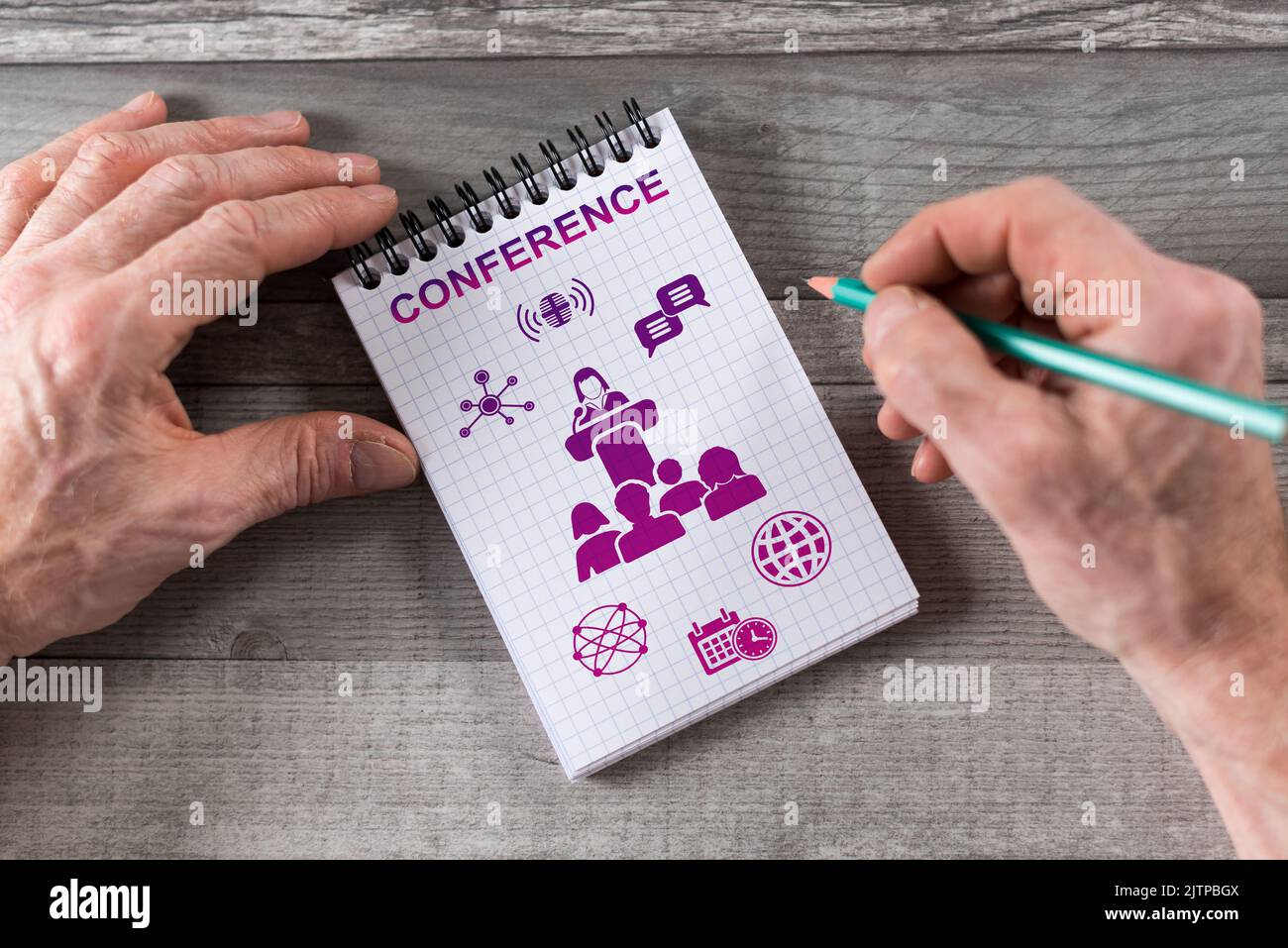 Conference concept drawn on a notepad Stock Photo - Alamy
