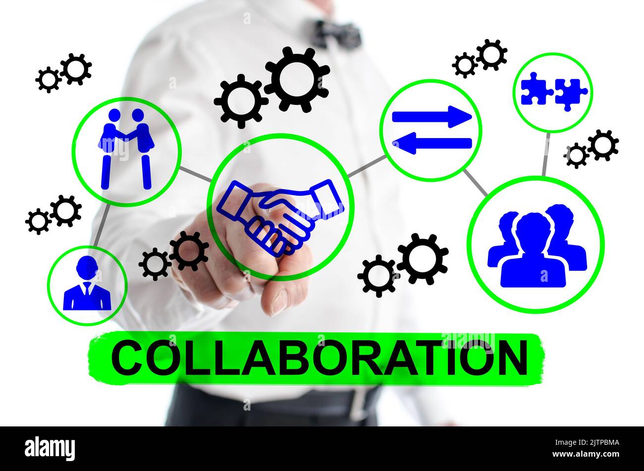 Collaboration concept shown by a man in background Stock Photo - Alamy