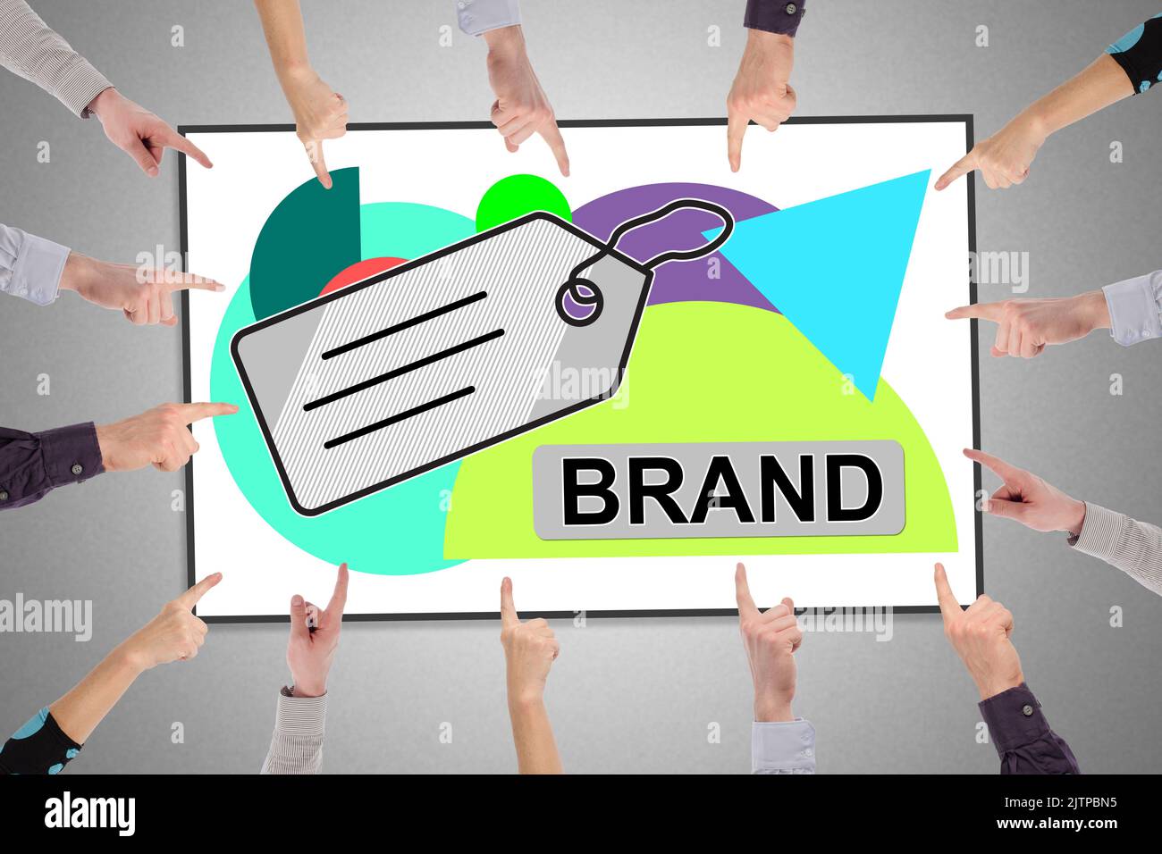 Hands pointing to brand concept Stock Photo - Alamy