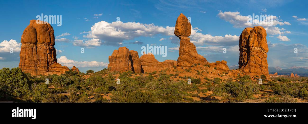 Panorama of Balanced Rock and Ham Rock Butte in Arches National Park ...