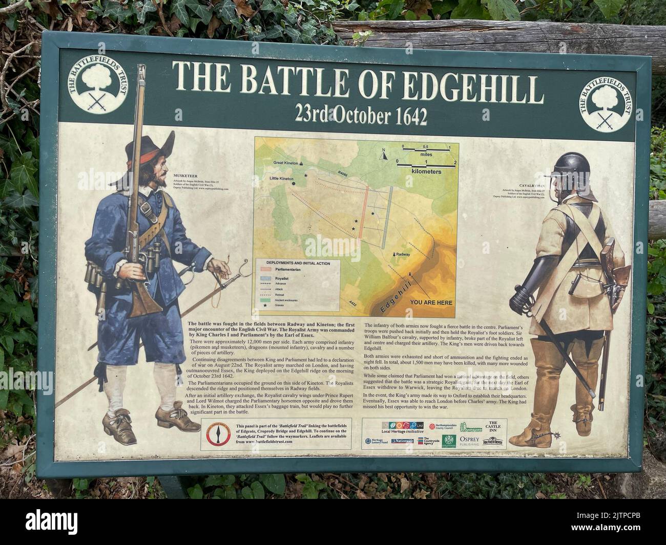 BATTLE OF EDGE HILL, Warwickshire, 1642. Notice board overlooking the ...