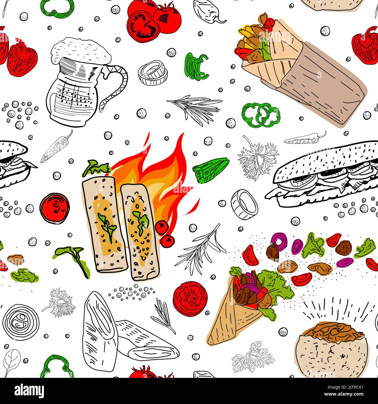 Shawarma Kebab pattern fast food. Seamless pattern Stock Vector Image ...