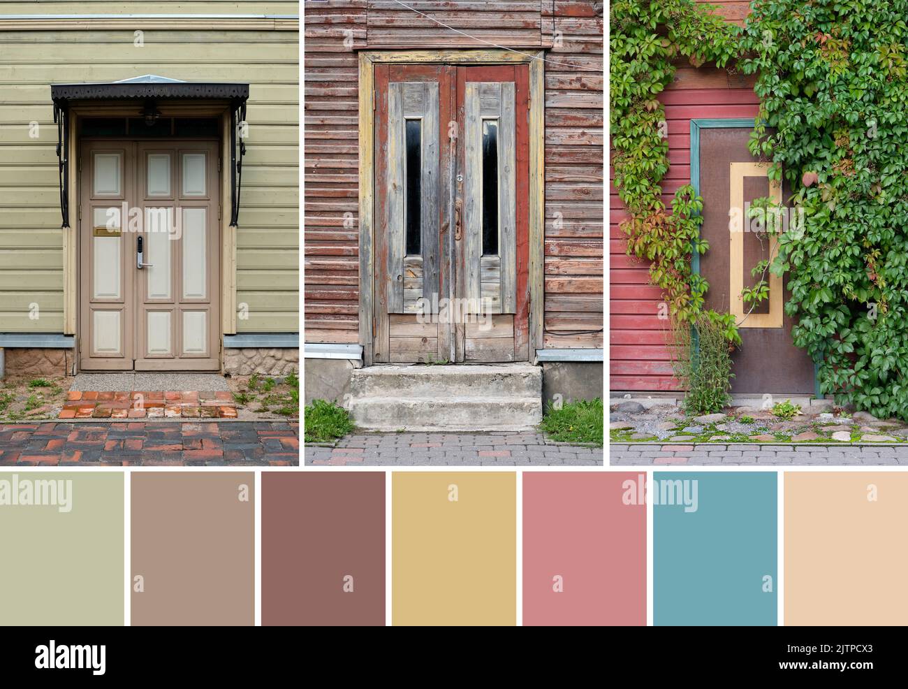 Color matching palette from image of old wooden doors with withered ...
